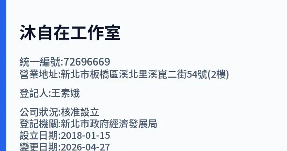沐自在工作室的照片-統編 72696669(新北市) 公司登記資料與營業項目詳細圖表
