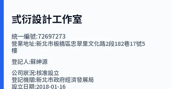 弎衍設計工作室的照片-統編 72697273(新北市) 公司登記資料與營業項目詳細圖表