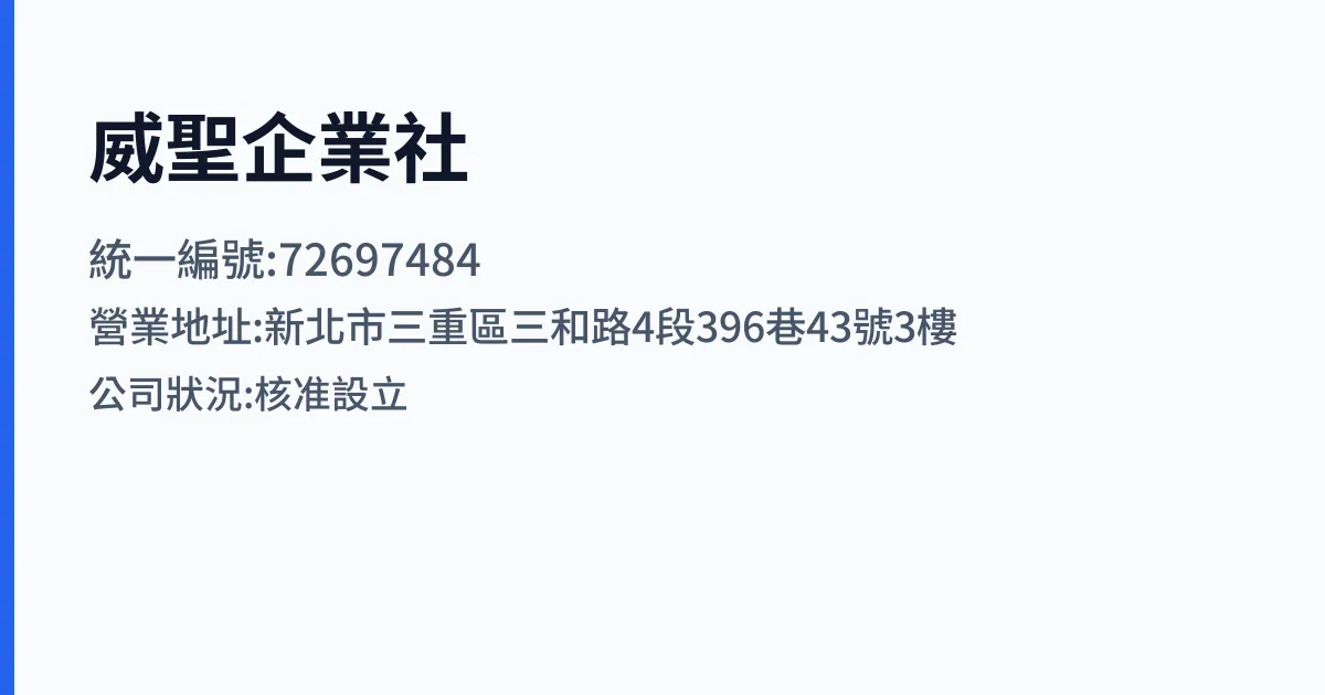 威聖企業社 - 統編 72697484(新北市) 公司登記資料與營業項目詳細圖表