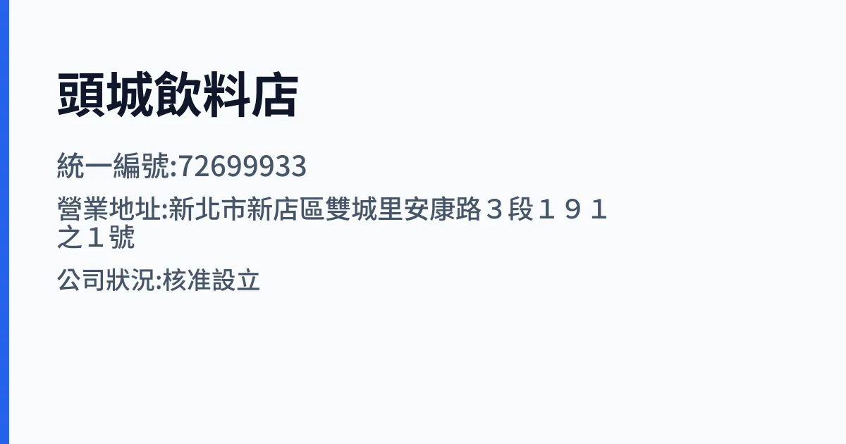 頭城飲料店 - 統編 72699933(新北市) 公司登記資料與營業項目詳細圖表