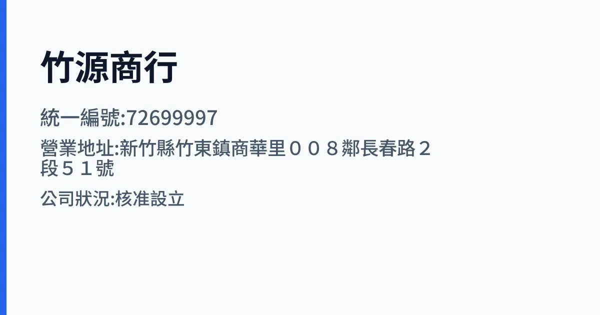 竹源商行 - 統編 72699997(新竹縣) 公司登記資料與營業項目詳細圖表