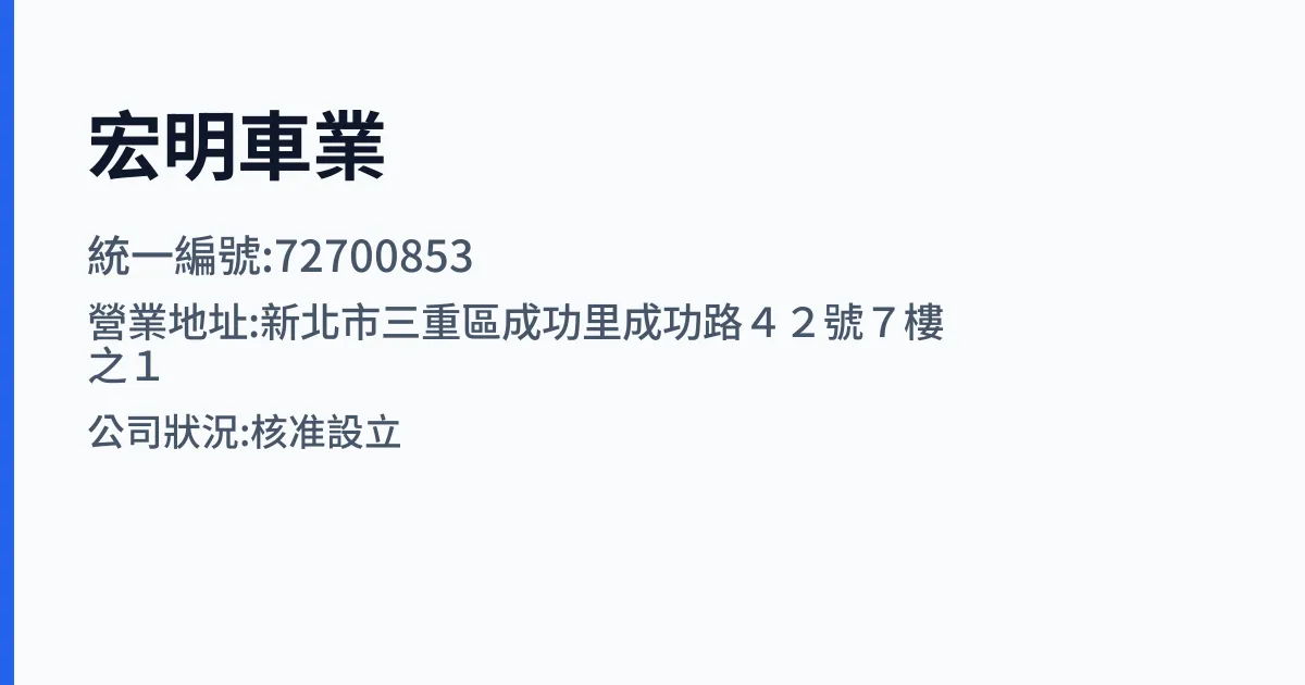 宏明車業 - 統編 72700853(新北市) 公司登記資料與營業項目詳細圖表
