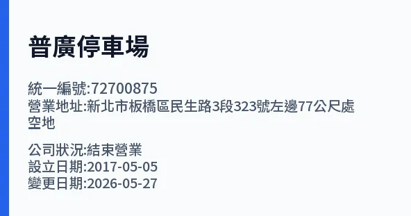 普廣停車場的照片-統編 72700875(新北市) 公司登記資料與營業項目詳細圖表