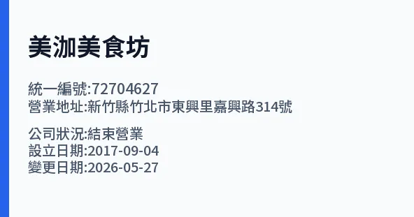 美泇美食坊的照片-統編 72704627(新竹縣) 公司登記資料與營業項目詳細圖表