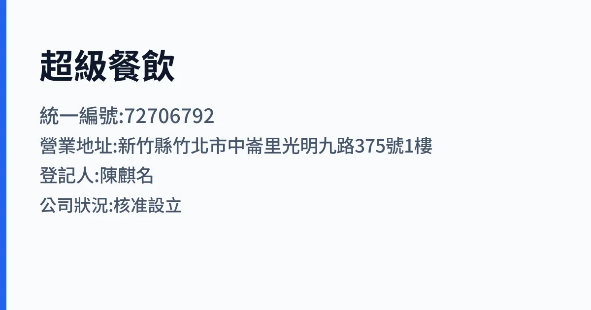 超級餐飲 - 統編 72706792(新竹縣) 公司登記資料與營業項目詳細圖表