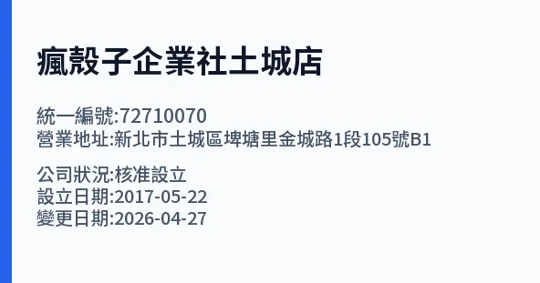 瘋殼子企業社土城店的照片-統編 72710070(新北市) 公司登記資料與營業項目詳細圖表