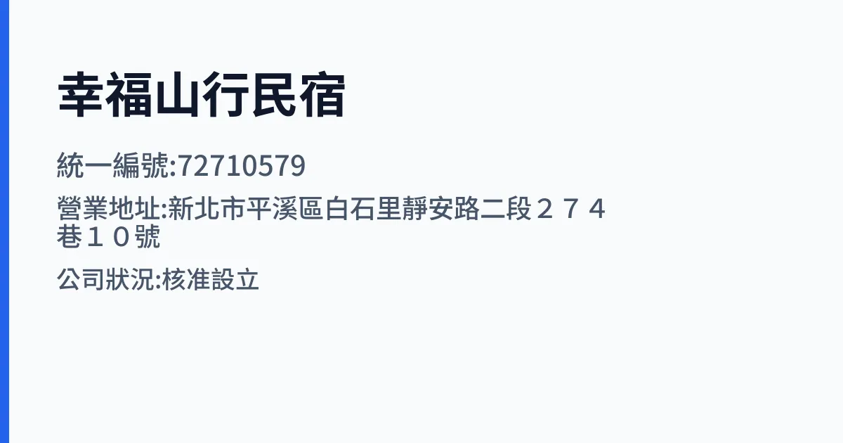 幸福山行民宿 - 統編 72710579(新北市) 公司登記資料與營業項目詳細圖表