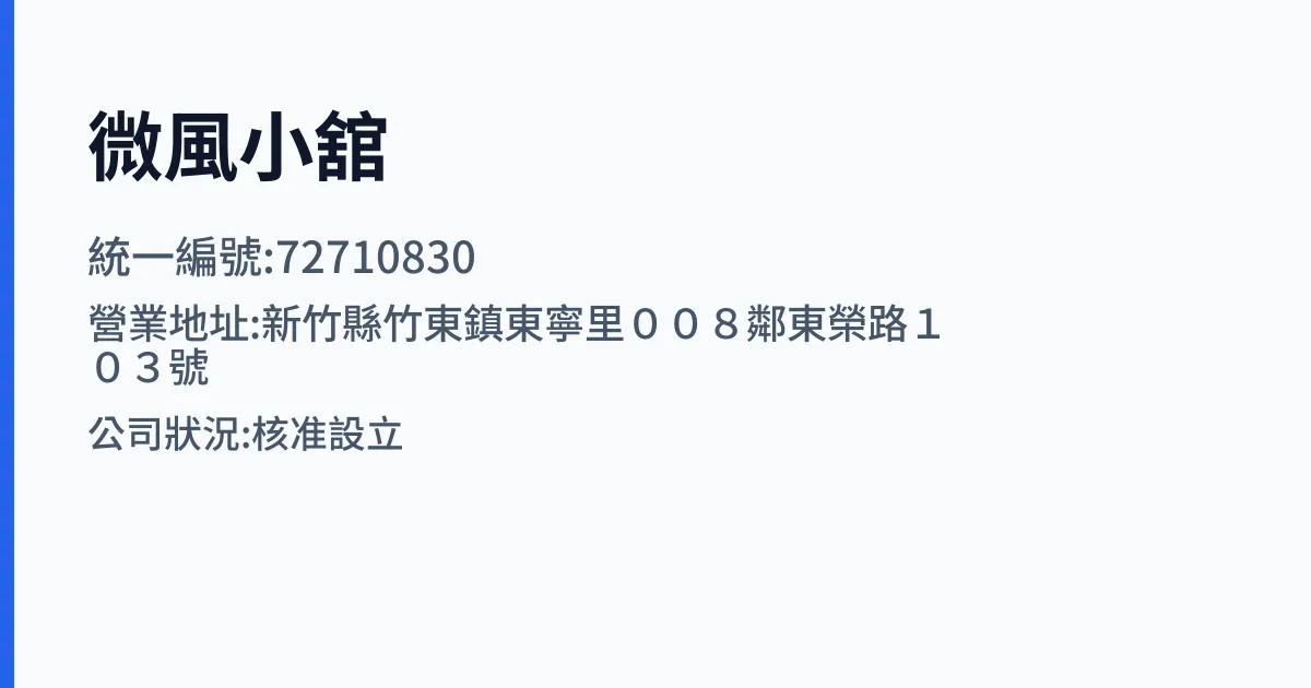 微風小舘 - 統編 72710830(新竹縣) 公司登記資料與營業項目詳細圖表