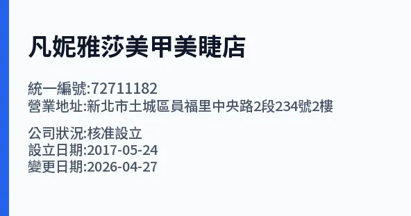 凡妮雅莎美甲美睫店的照片-統編 72711182(新北市) 公司登記資料與營業項目詳細圖表