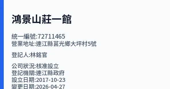 鴻景山莊一館的照片-統編 72711465(連江縣) 公司登記資料與營業項目詳細圖表