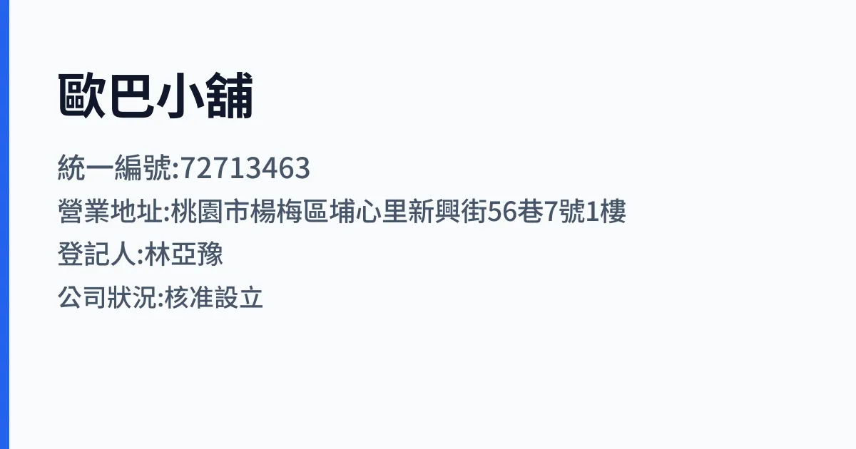 歐巴小舖 - 統編 72713463(桃園市) 公司登記資料與營業項目詳細圖表