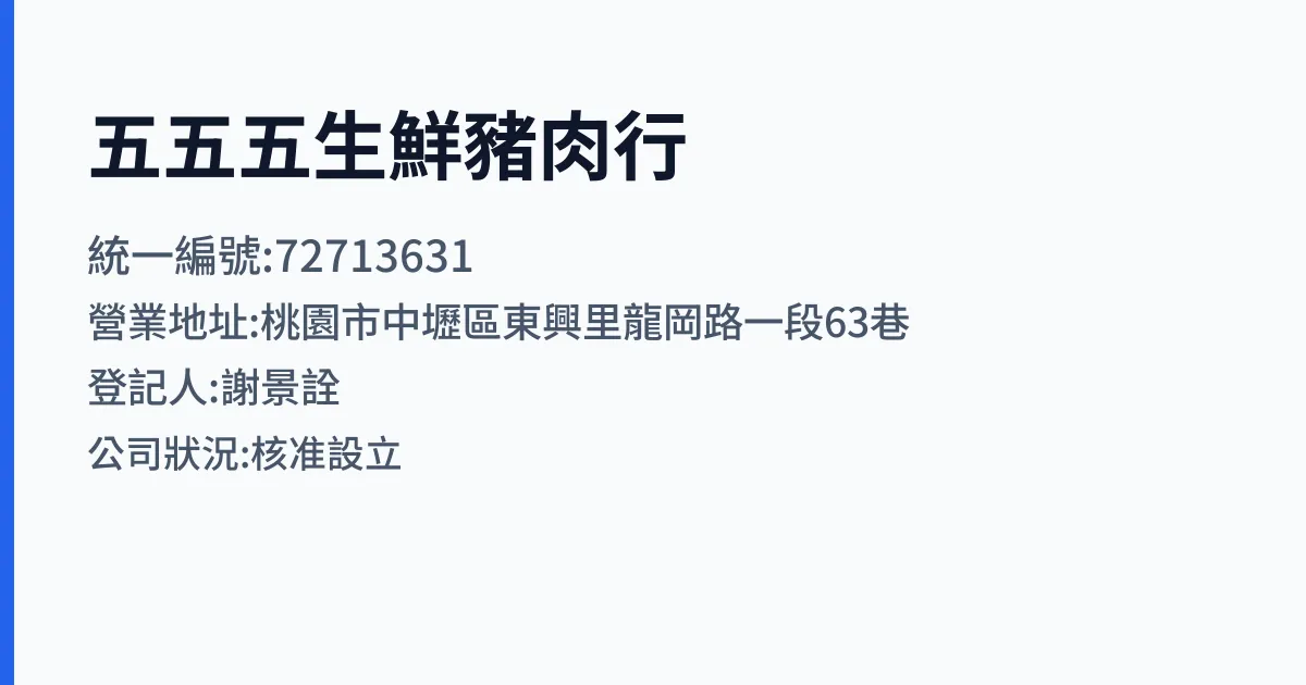 五五五生鮮豬肉行 - 統編 72713631(桃園市) 公司登記資料與營業項目詳細圖表