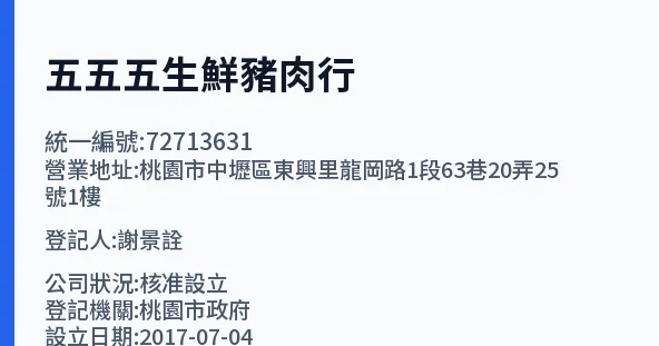 五五五生鮮豬肉行的照片-統編 72713631(桃園市) 公司登記資料與營業項目詳細圖表