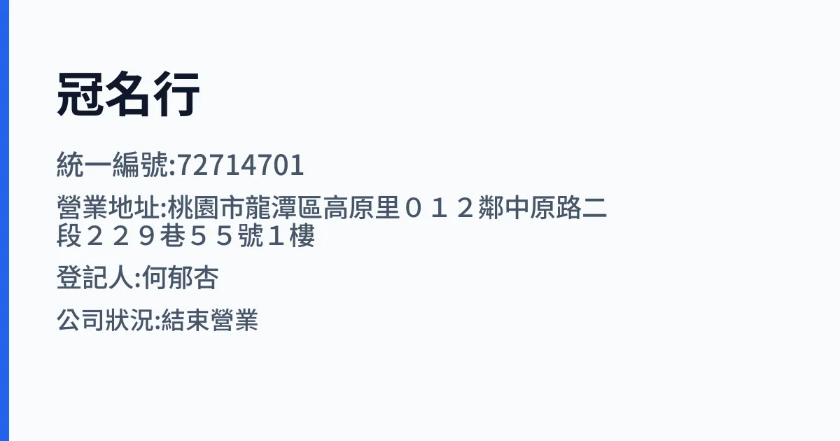 冠名行 - 統編 72714701(桃園市) 公司登記資料與營業項目詳細圖表
