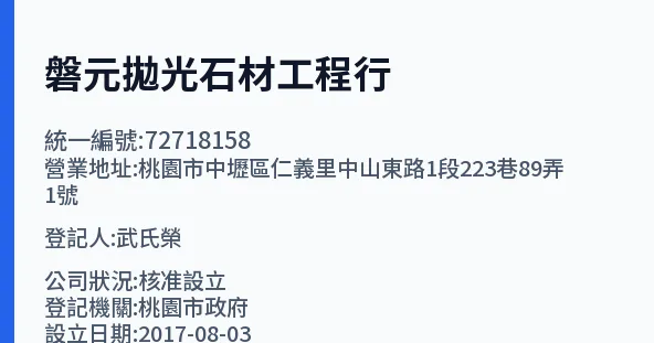 磐元拋光石材工程行的照片-統編 72718158(桃園市) 公司登記資料與營業項目詳細圖表