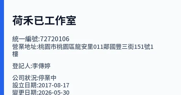 荷禾已工作室的照片-統編 72720106(桃園市) 公司登記資料與營業項目詳細圖表