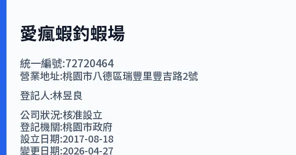 愛瘋蝦釣蝦場的照片-統編 72720464(桃園市) 公司登記資料與營業項目詳細圖表