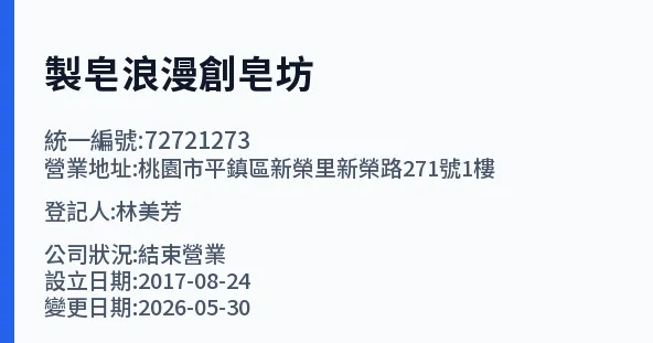 製皂浪漫創皂坊的照片-統編 72721273(桃園市) 公司登記資料與營業項目詳細圖表