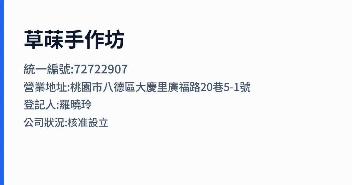 草菋手作坊 - 統編 72722907（桃園市） 公司登記資料與營業項目詳細圖表