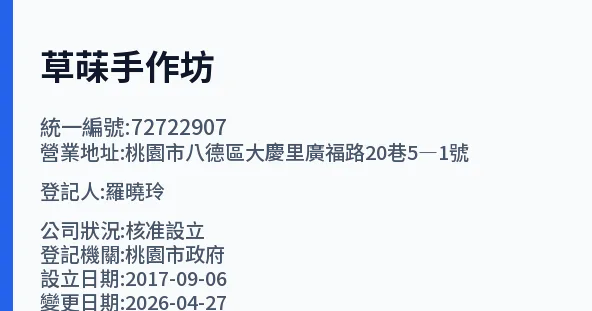 草菋手作坊的照片-統編 72722907(桃園市) 公司登記資料與營業項目詳細圖表