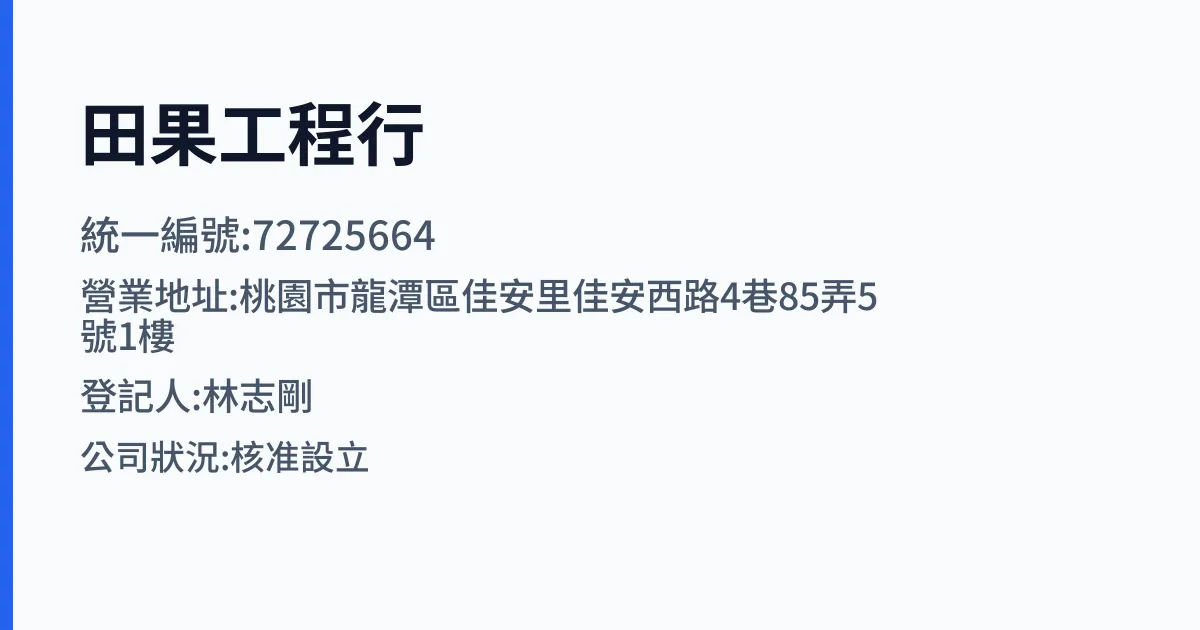 田果工程行 - 統編 72725664(桃園市) 公司登記資料與營業項目詳細圖表
