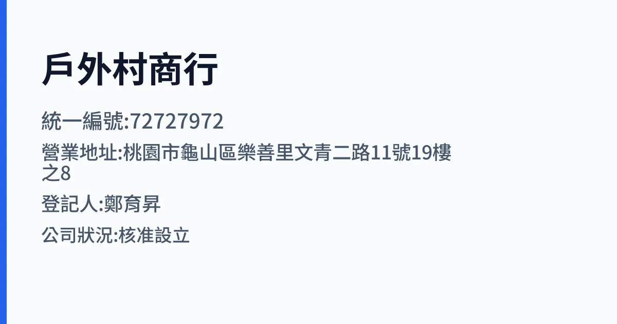 戶外村商行 - 統編 72727972(桃園市) 公司登記資料與營業項目詳細圖表