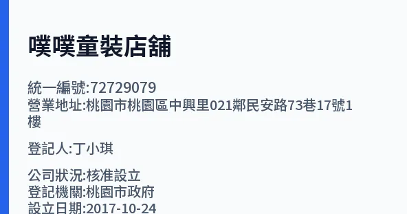 噗噗童裝店舖的照片-統編 72729079(桃園市) 公司登記資料與營業項目詳細圖表