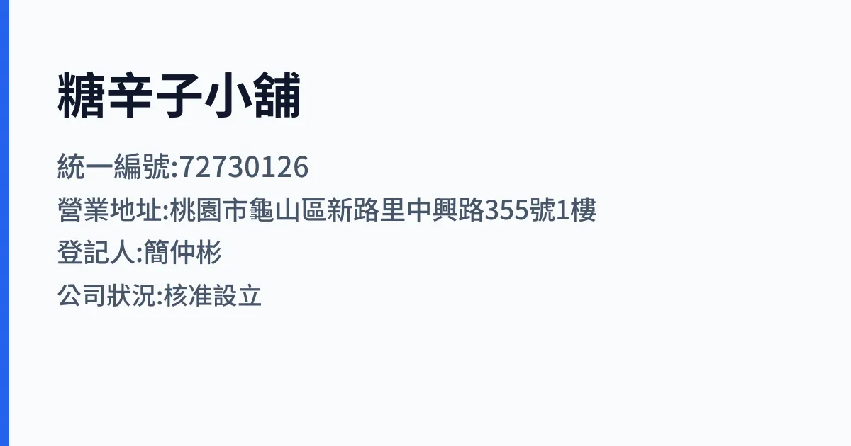 糖辛子小舖 - 統編 72730126(桃園市) 公司登記資料與營業項目詳細圖表