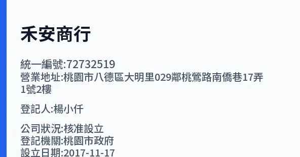 禾安商行的照片-統編 72732519(桃園市) 公司登記資料與營業項目詳細圖表