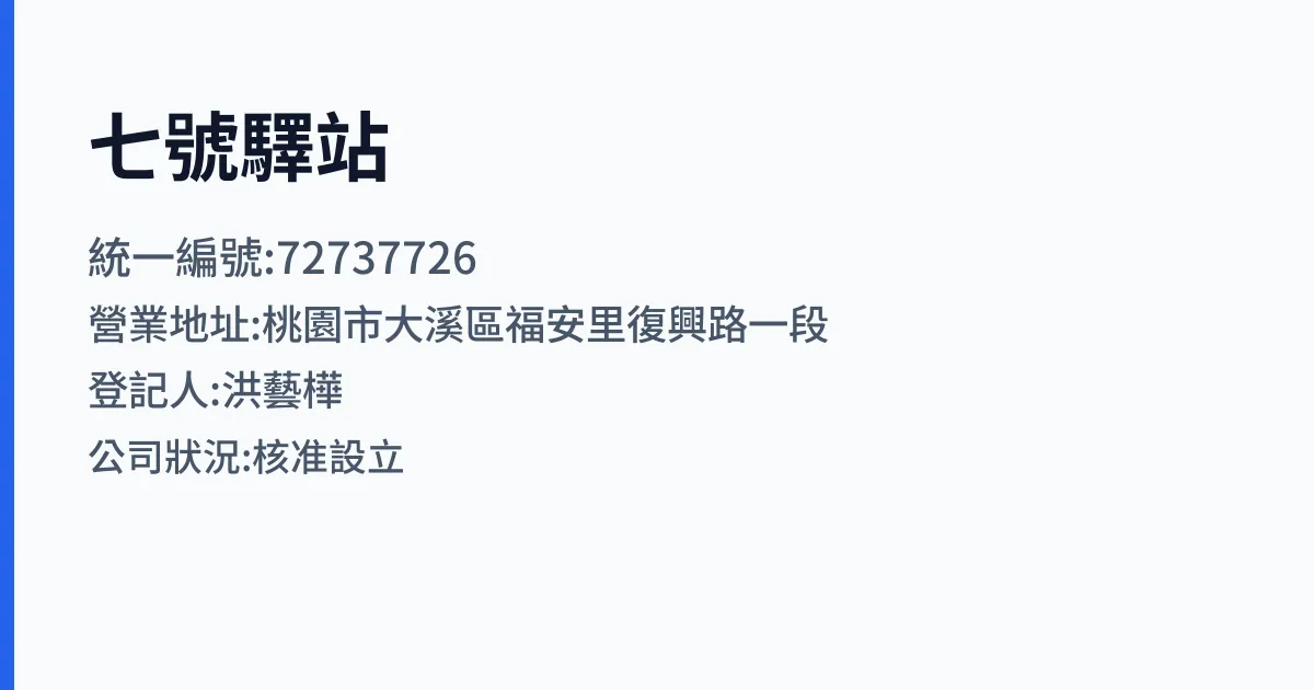 七號驛站 - 統編 72737726(桃園市) 公司登記資料與營業項目詳細圖表