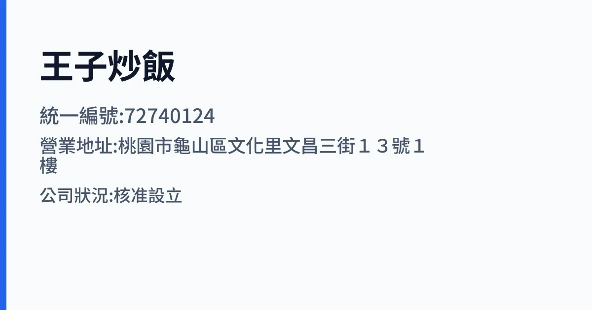 王子炒飯 - 統編 72740124(桃園市) 公司登記資料與營業項目詳細圖表