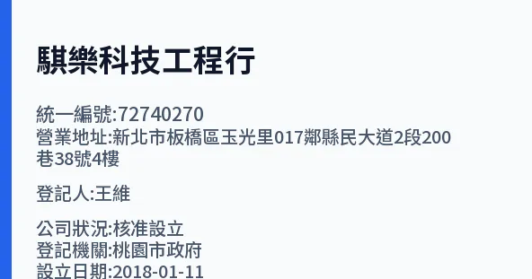 騏樂科技工程行的照片-統編 72740270(新北市) 公司登記資料與營業項目詳細圖表