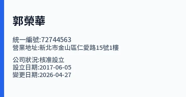 郭榮華的照片-統編 72744563(新北市) 公司登記資料與營業項目詳細圖表