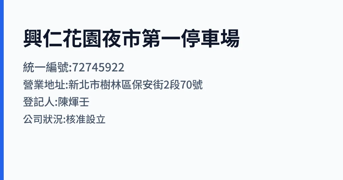 興仁花園夜市第一停車場 - 統編 72745922(新北市) 公司登記資料與營業項目詳細圖表