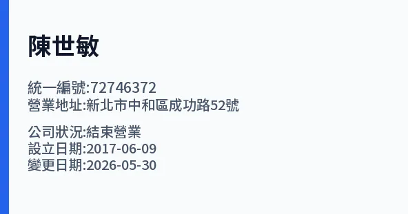 陳世敏的照片-統編 72746372(新北市) 公司登記資料與營業項目詳細圖表