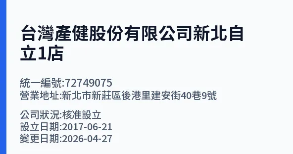 台灣產健股份有限公司新北自立1店的照片-統編 72749075(新北市) 公司登記資料與營業項目詳細圖表