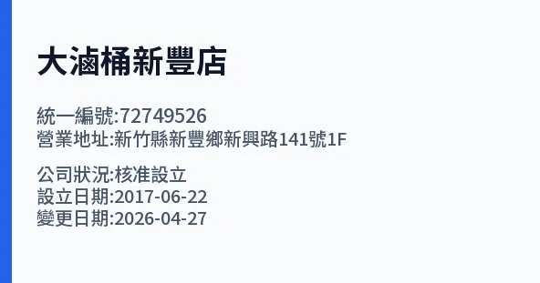 大滷桶新豐店的照片-統編 72749526(新竹縣) 公司登記資料與營業項目詳細圖表