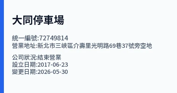 大同停車場的照片-統編 72749814(新北市) 公司登記資料與營業項目詳細圖表