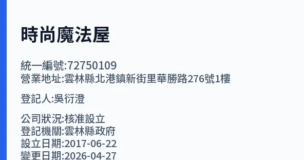 時尚魔法屋的照片-統編 72750109(雲林縣) 公司登記資料與營業項目詳細圖表