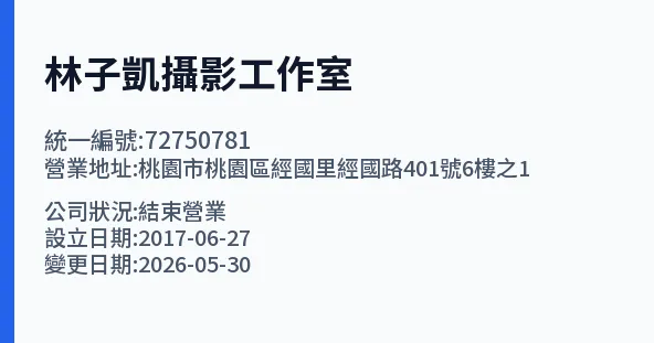 林子凱攝影工作室的照片-統編 72750781(桃園市) 公司登記資料與營業項目詳細圖表