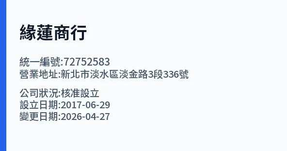 緣蓮商行的照片-統編 72752583(新北市) 公司登記資料與營業項目詳細圖表