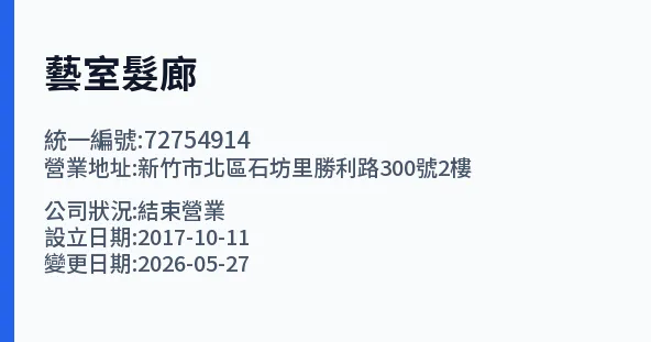 藝室髮廊的照片-統編 72754914(新竹市) 公司登記資料與營業項目詳細圖表