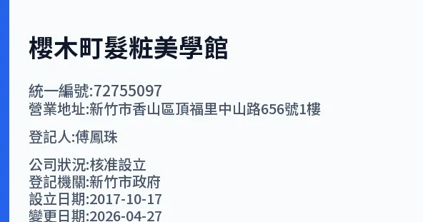 櫻木町髮粧美學館的照片-統編 72755097(新竹市) 公司登記資料與營業項目詳細圖表