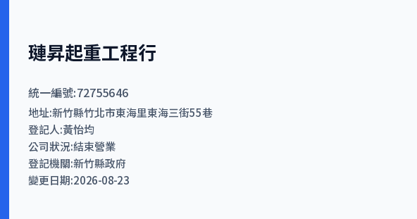 璉昇起重工程行的照片-統編 72755646(新竹縣) 公司登記資料與營業項目詳細圖表