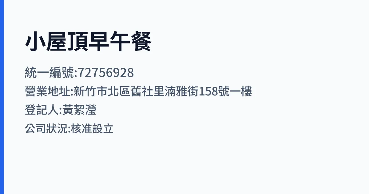 小屋頂早午餐 - 統編 72756928(新竹市) 公司登記資料與營業項目詳細圖表