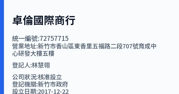 卓倫國際商行的照片-統編 72757715(新竹市) 公司登記資料與營業項目詳細圖表