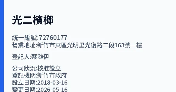 光二檳榔的照片-統編 72760177(新竹市) 公司登記資料與營業項目詳細圖表