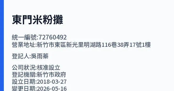 東門米粉攤的照片-統編 72760492(新竹市) 公司登記資料與營業項目詳細圖表
