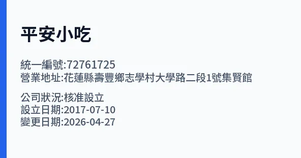 平安小吃的照片-統編 72761725(花蓮縣) 公司登記資料與營業項目詳細圖表