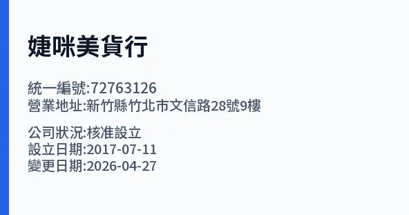 婕咪美貨行的照片-統編 72763126(新竹縣) 公司登記資料與營業項目詳細圖表